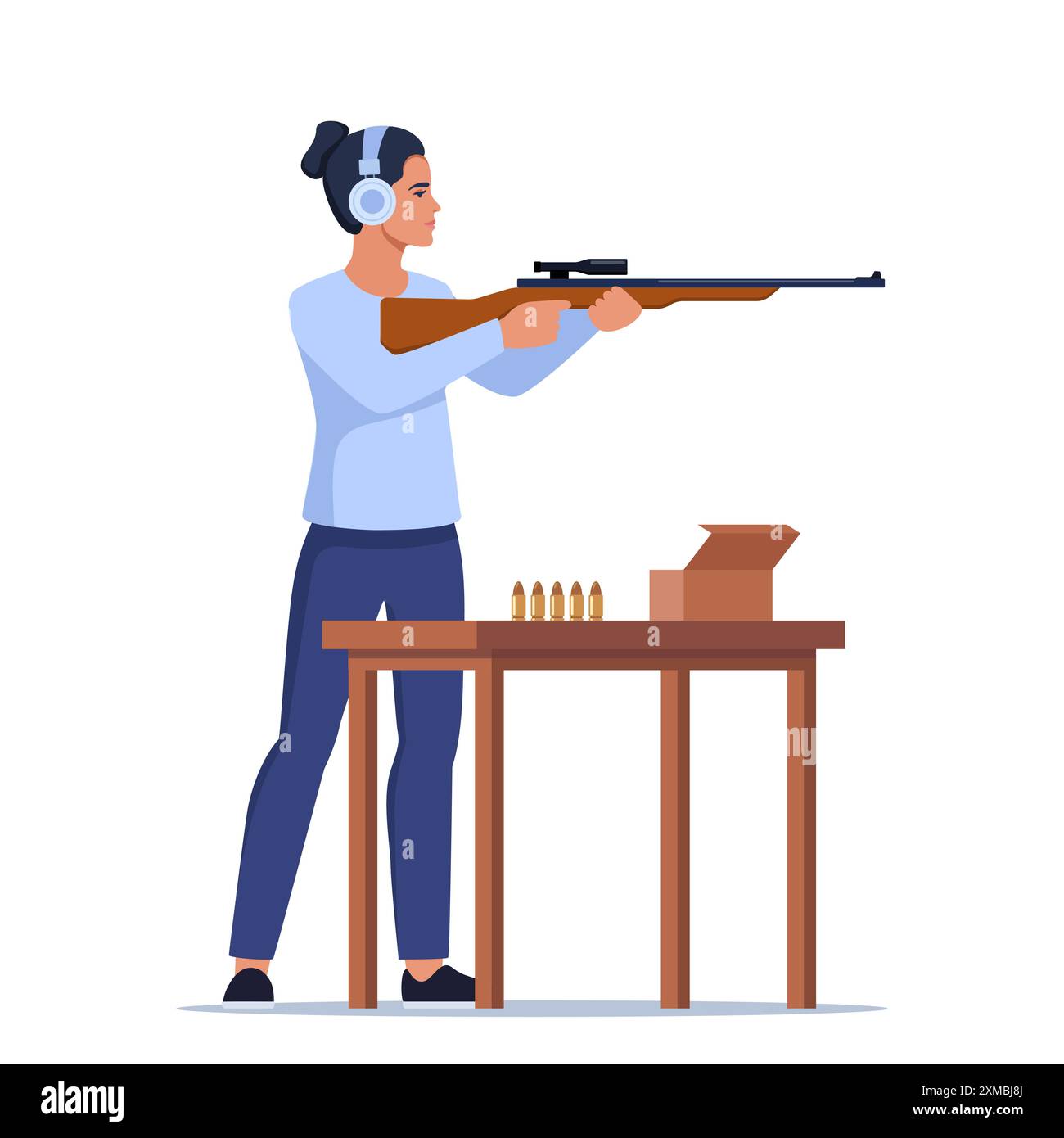 Focused woman Practicing Shooting Skills At Indoor Range. Female ...