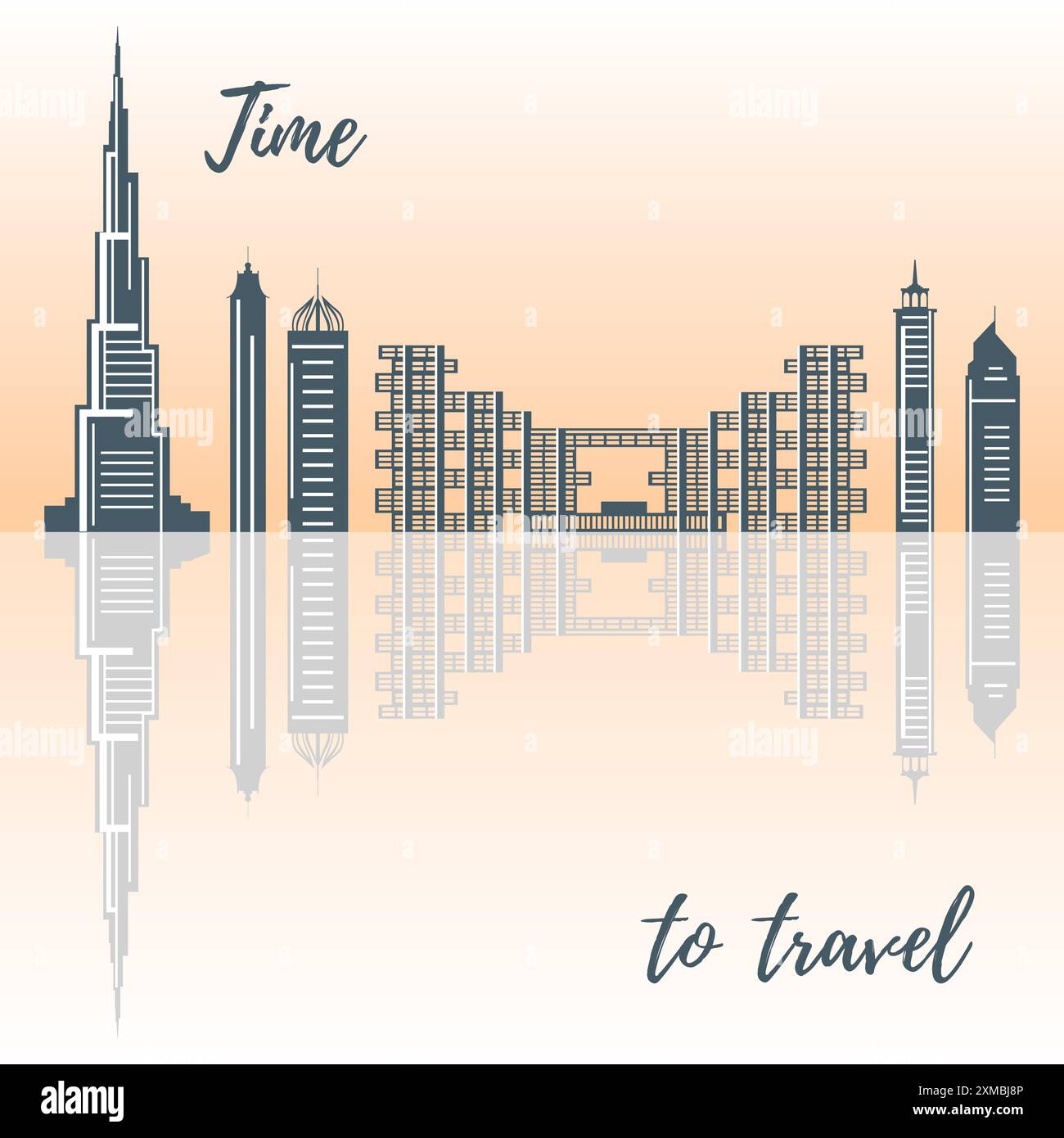 United Arab Emirates skyscrapers silhouette. Dubai buildings, hotels ...