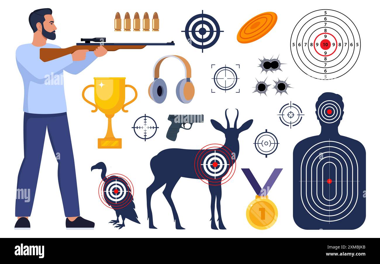 Shooting and hunting equipment elements. Shooting Skeet. Shooting club ...