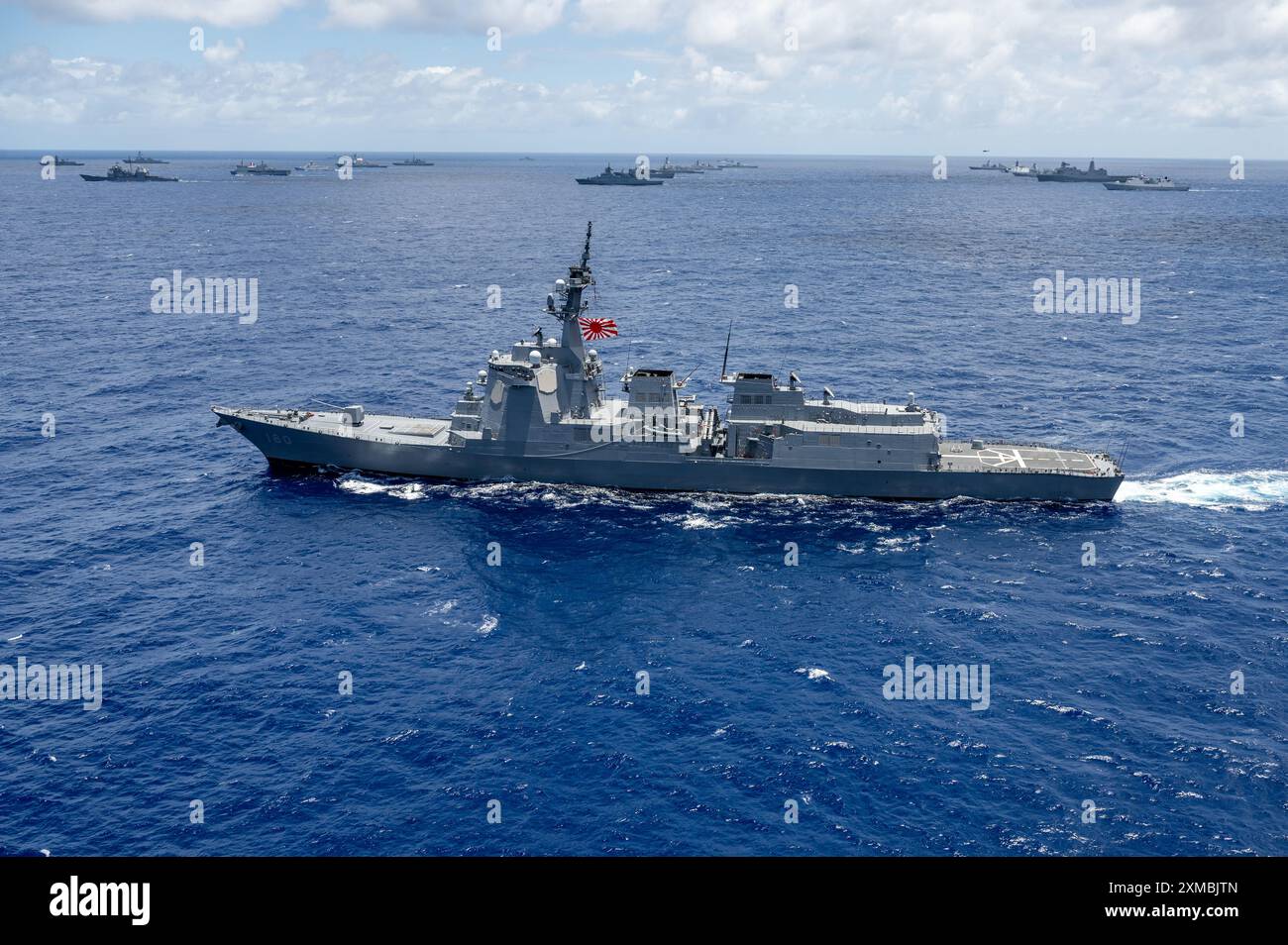 Japan Maritime Self-Defense Force destroyer JS Haguro (DDG 180) sails in formation, off the ...