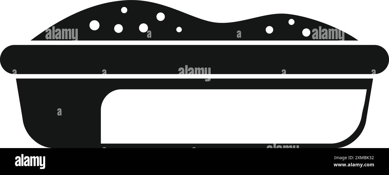 Black glyph icon of a full cat litter box overflowing with clumping ...