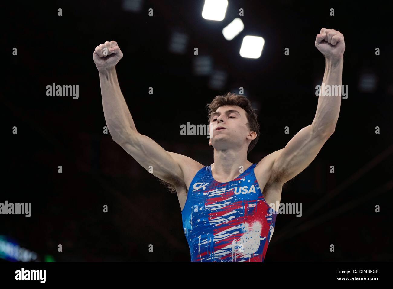 Stephen Nedoroscik, of United States, celebrates after competing on the ...