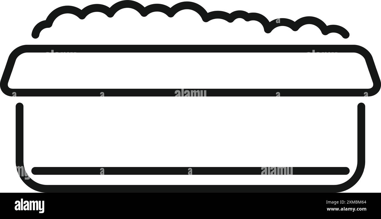 Simple black and white icon of an open plastic container full of food ...