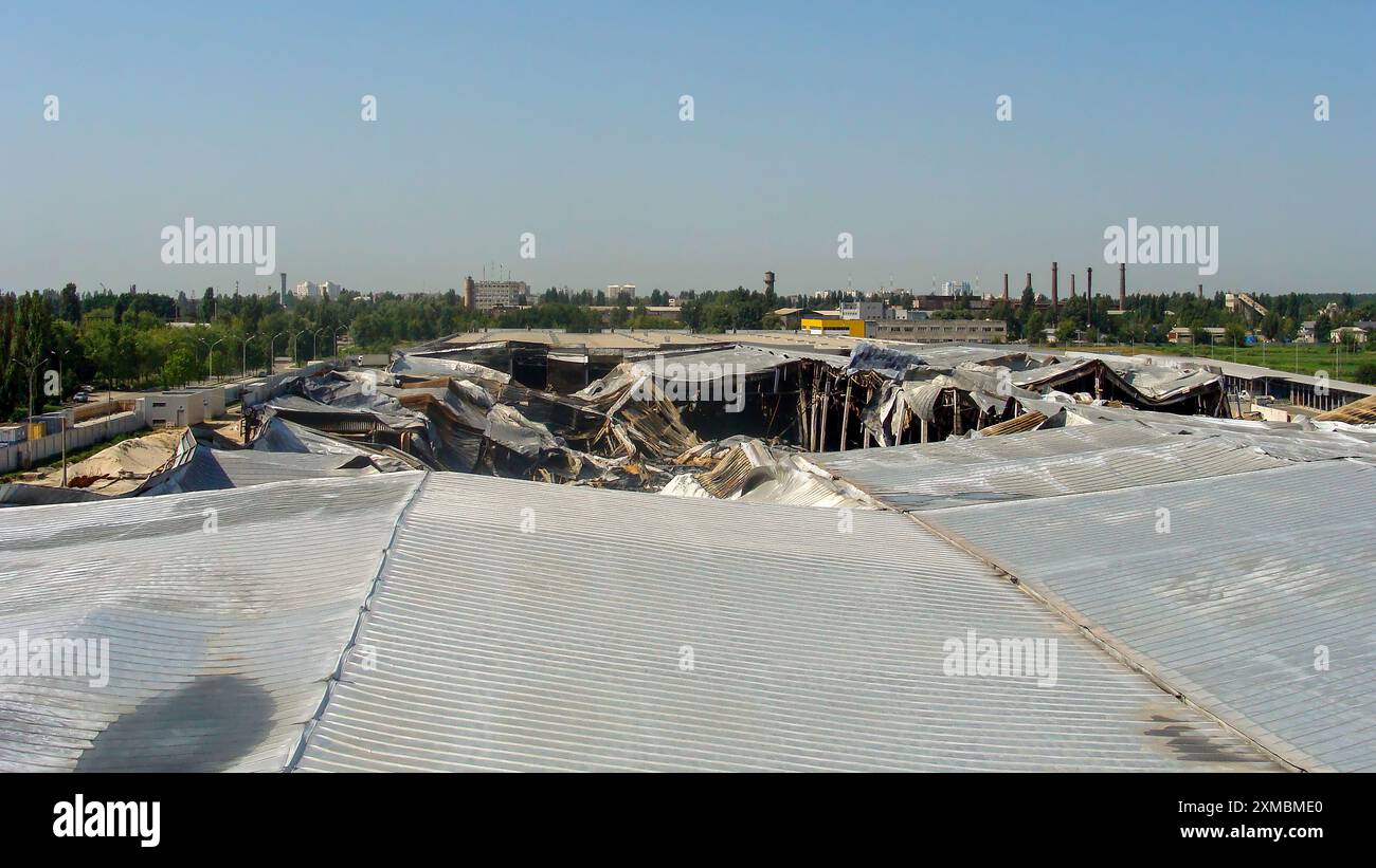 Collapsed roof due to fire, highlighting severe damage to the ...