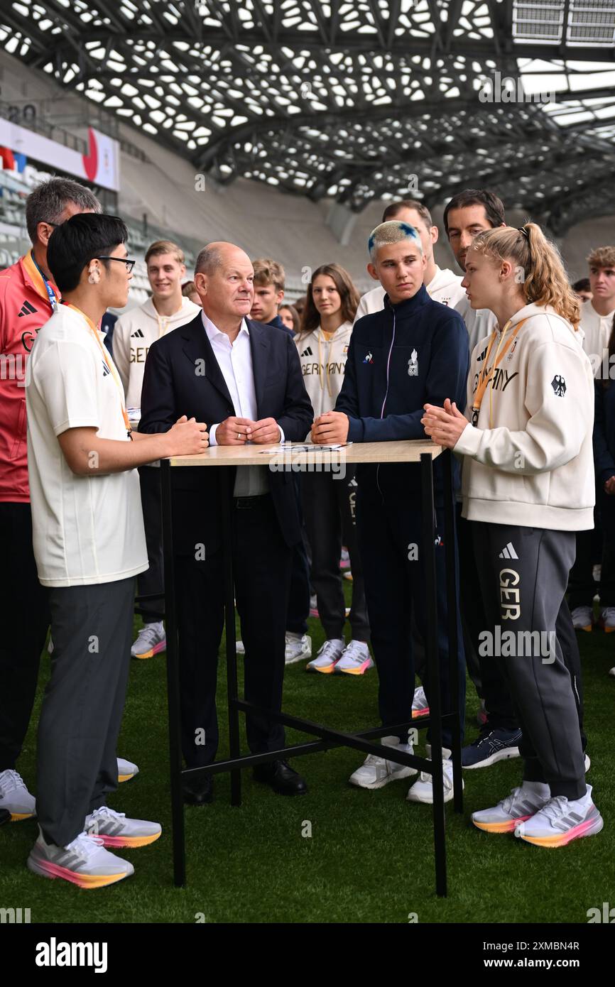 Paris, France. 27th July, 2024. Olympia, Paris 2024, Federal Chancellor ...