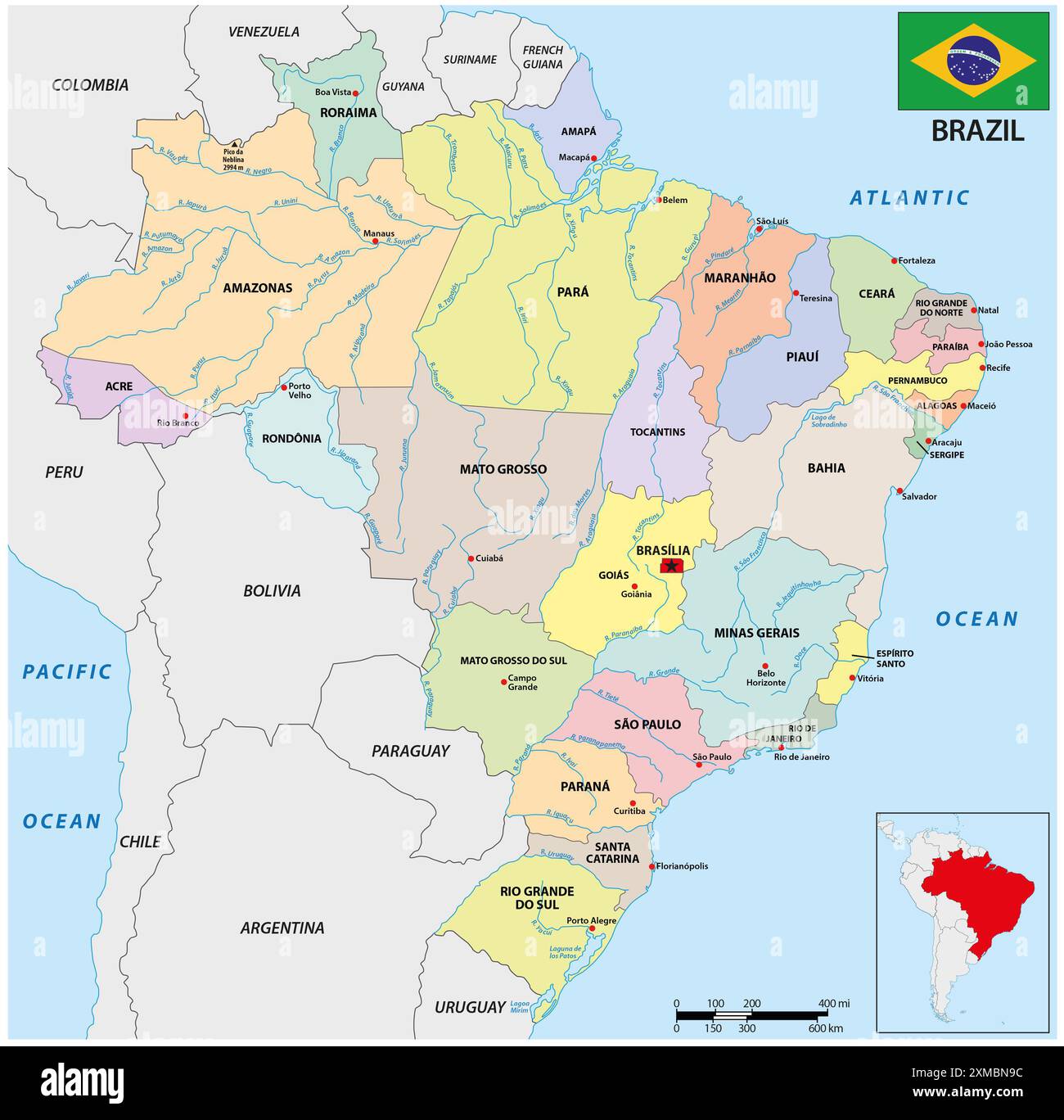 Political world map brazil with scale hi-res stock photography and ...