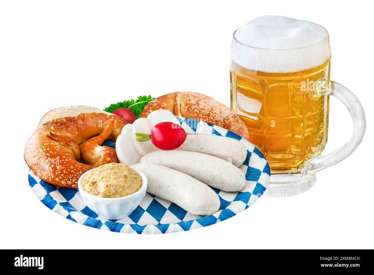 Bavarian beer and sausages isolated on white background Stock Photo - Alamy