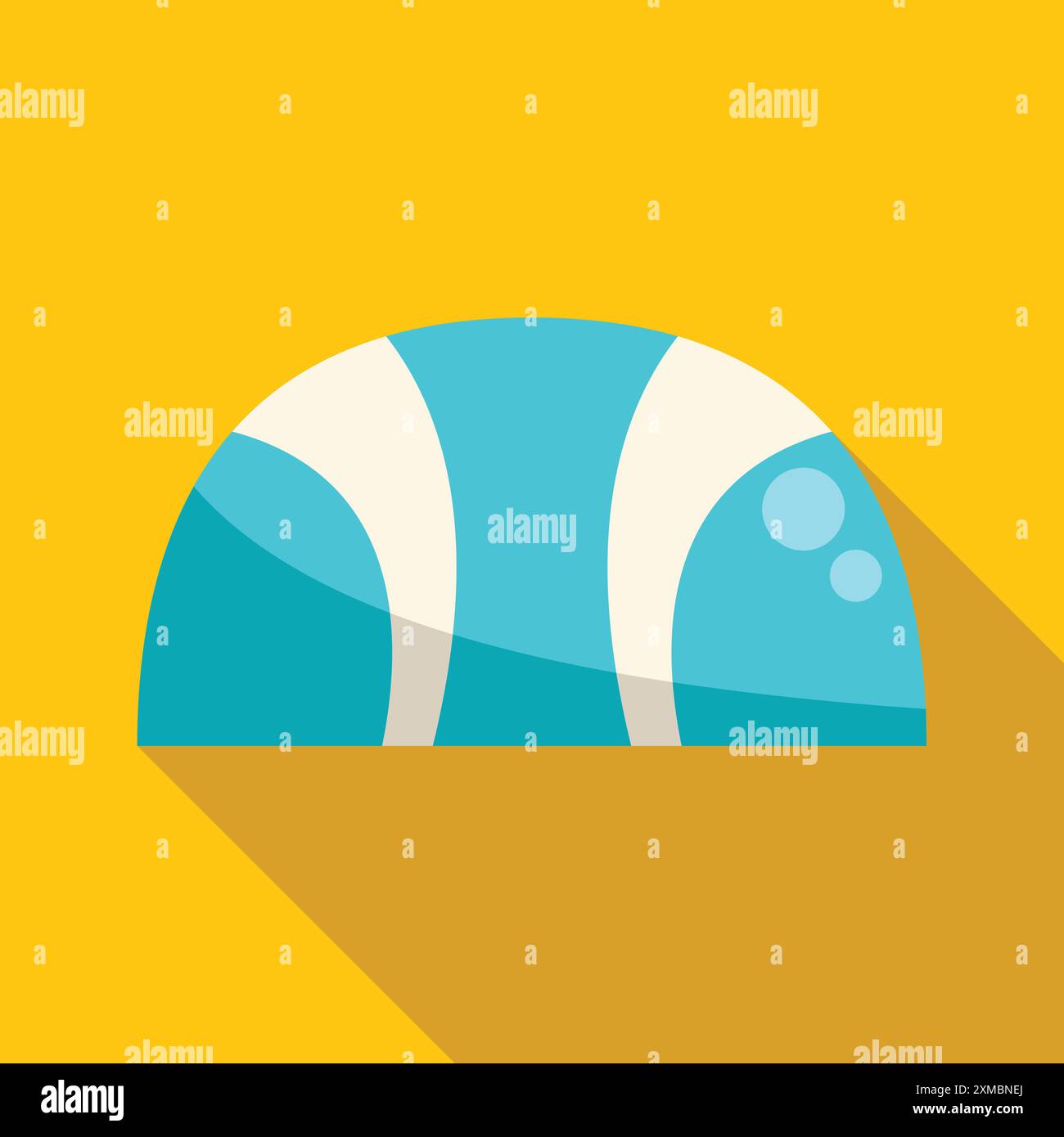 Blue and white semicircle with bubbles casting shadow on yellow ...