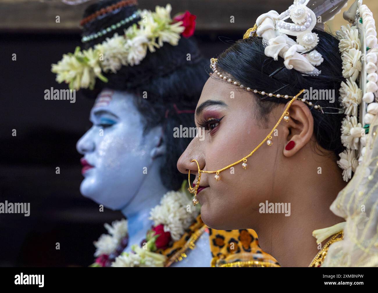 Lord Shiva and Parvati procession with hindu devotees at Lal Kach festival, Dhaka Division ...