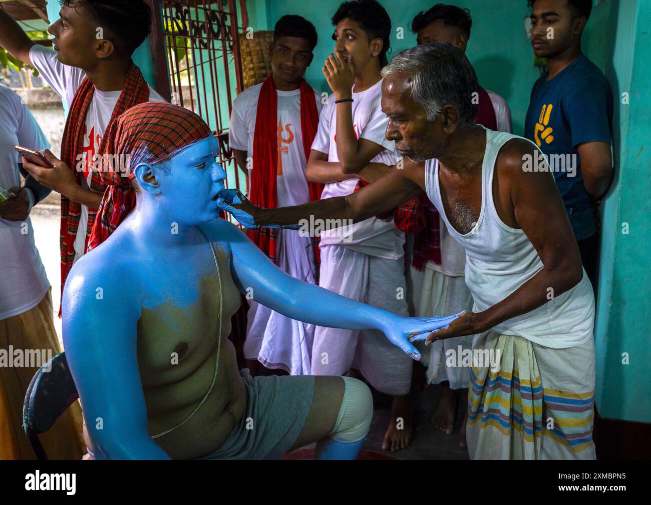 Make up of a hindu devotee who becomes Lord Shiva at Lal Kach festival, Dhaka Division ...