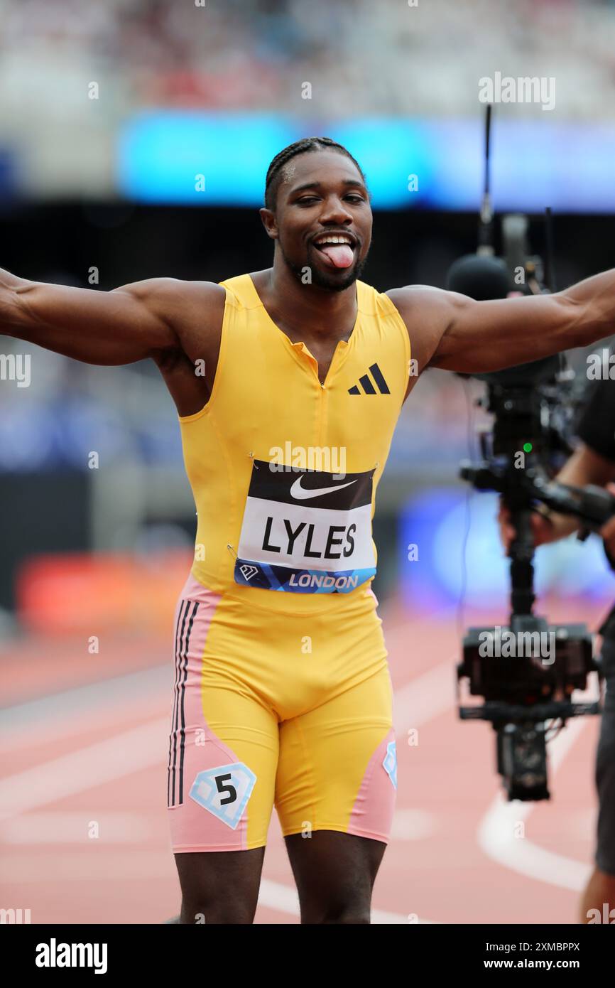 Noah LYLES (United States of America), celebrating victory in the Men's ...