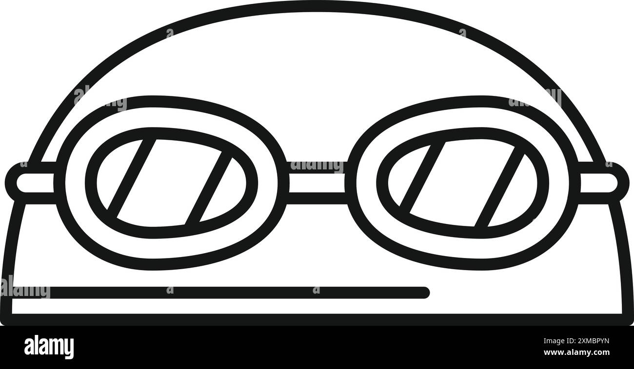 Simple line drawing of a swimming cap and goggles, representing ...