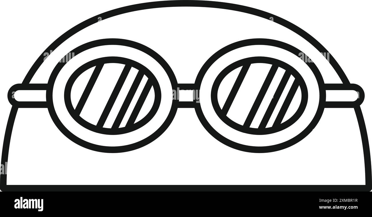 Simple black and white line drawing of swimming cap and goggles ...