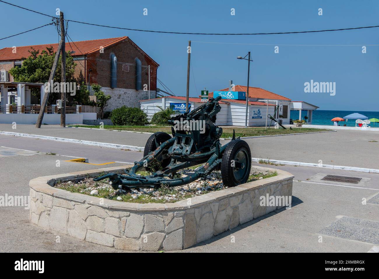 Fourka, Greece, July 21, 2024. An old artillery cannon on the village ...