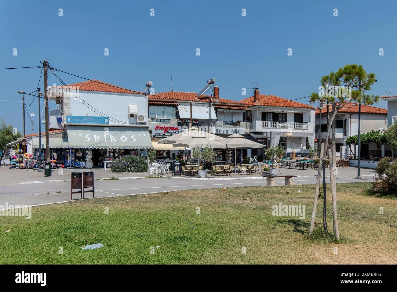 Fourka, Greece, July 21, 2024. Village square with shops and ...