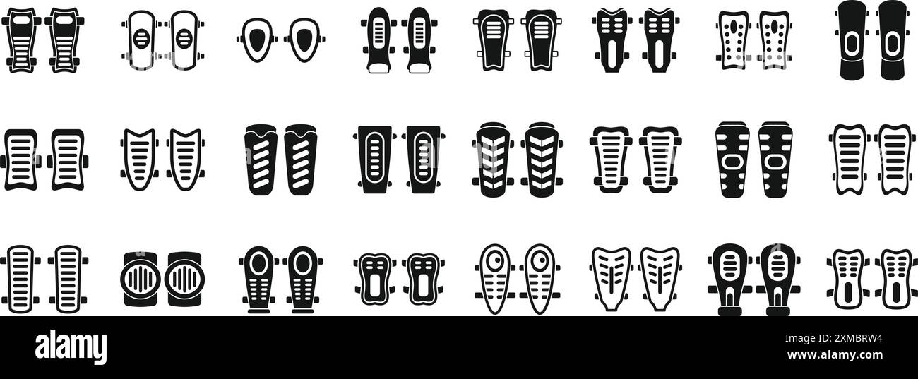 Shin Guards icons set. Football soccer protective gear shin guards ...