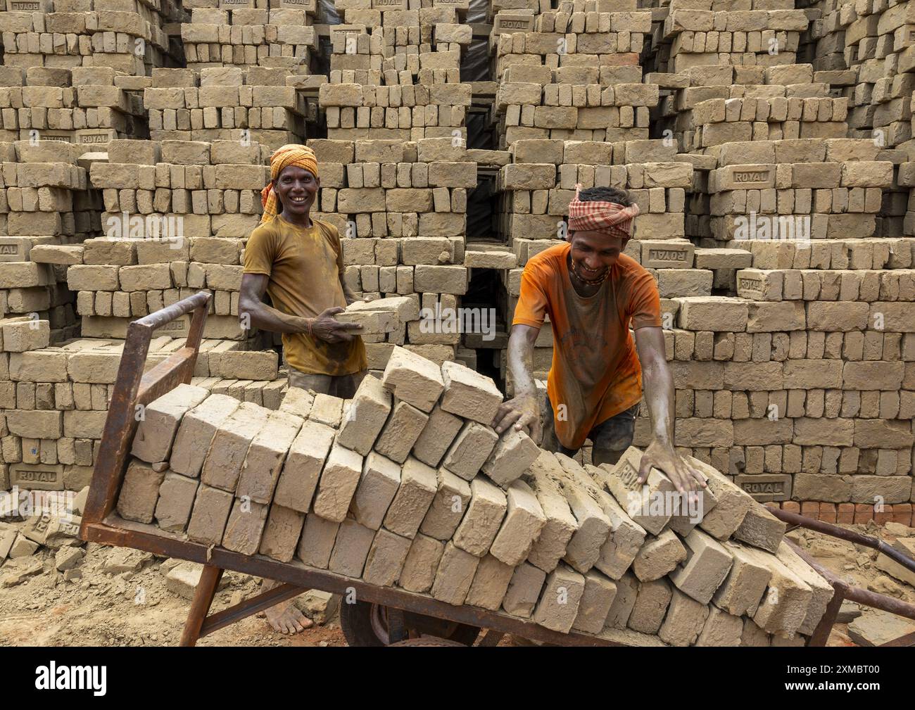 Bangladeshi brick field workers arranging bricks, Sylhet Division ...