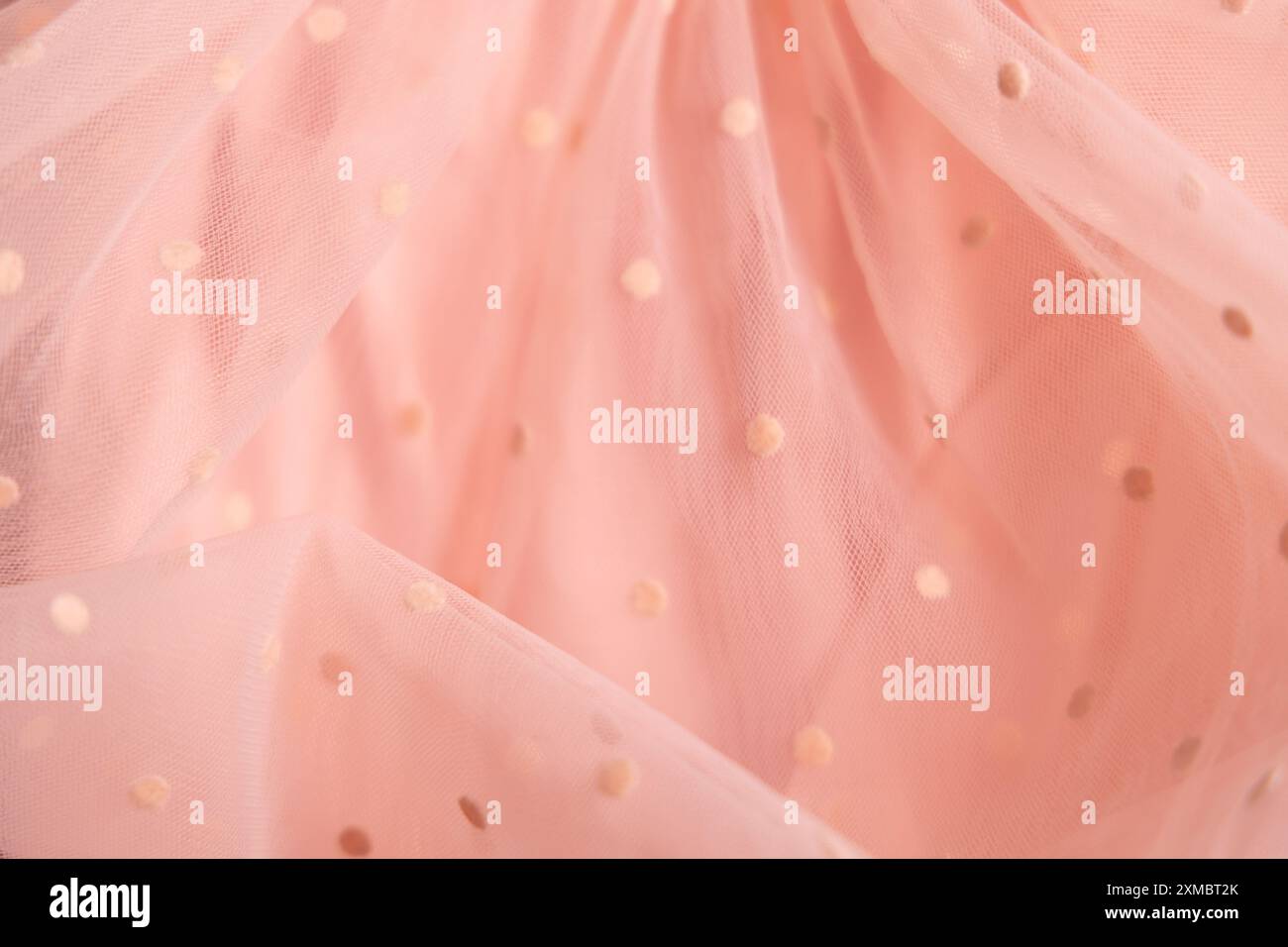 Tulle fabric texture background, textile pattern, pink polka dot on ...