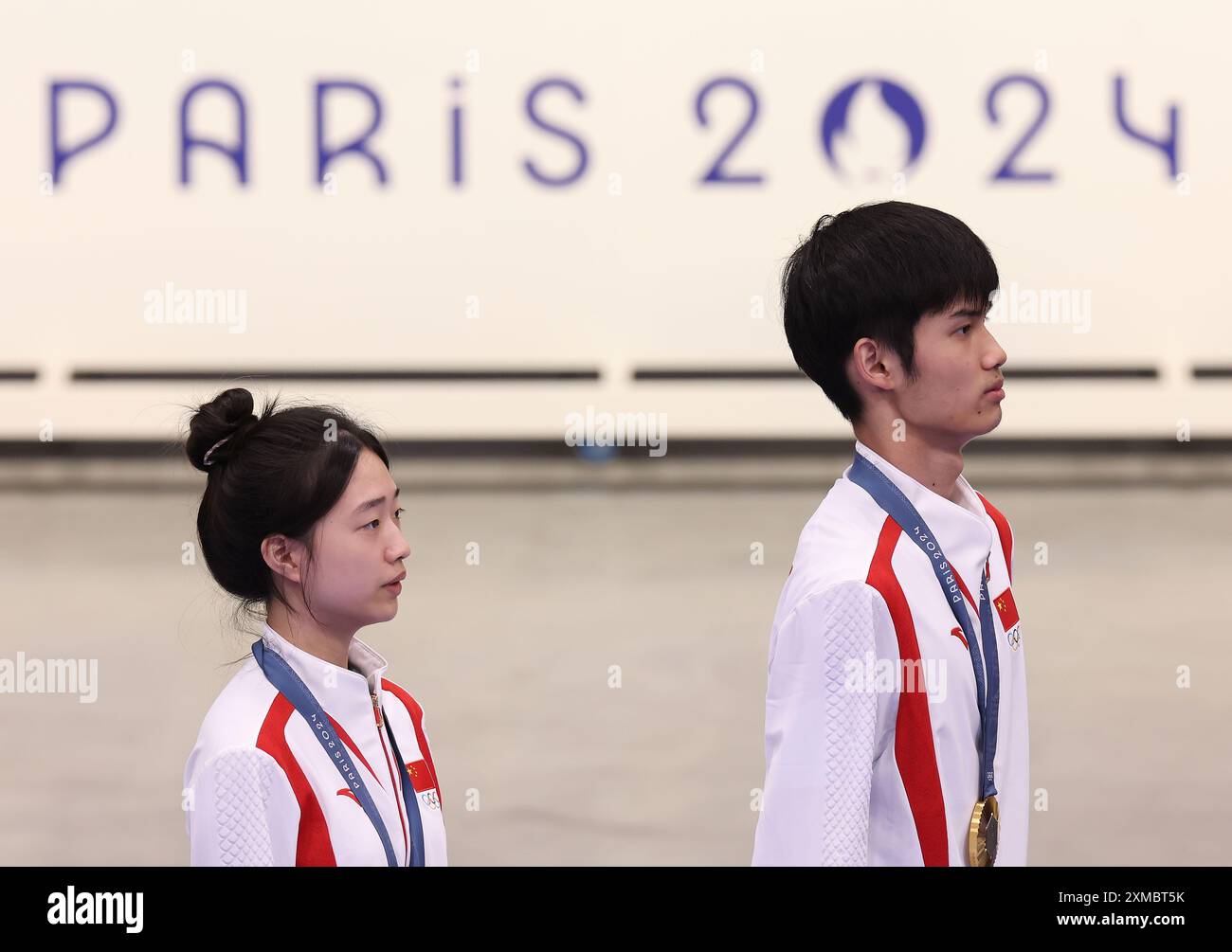 Chateauroux, France. 27th July, 2024. Gold medalists Huang Yuting (L ...