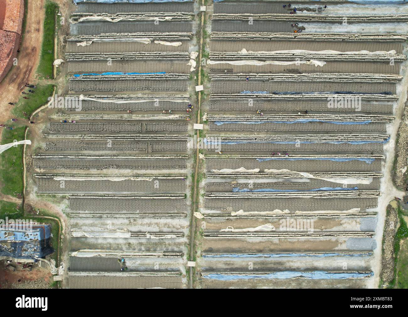 Aerial view of a brick factory, Sylhet Division, Bahubal, Bangladesh ...