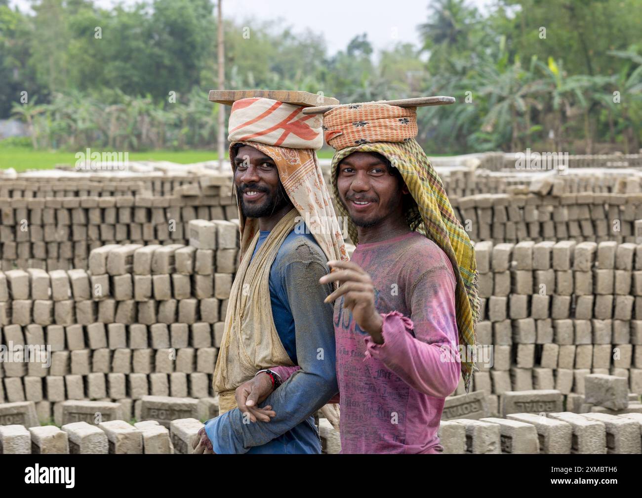 Portrait of bangladeshi male workers in a brick factory, Sylhet ...