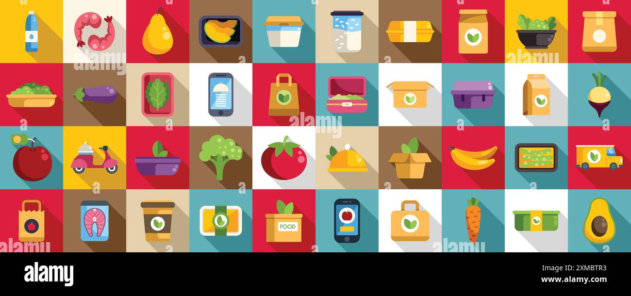 Healthy meal delivery icons set. Food delivery app concept showing ...