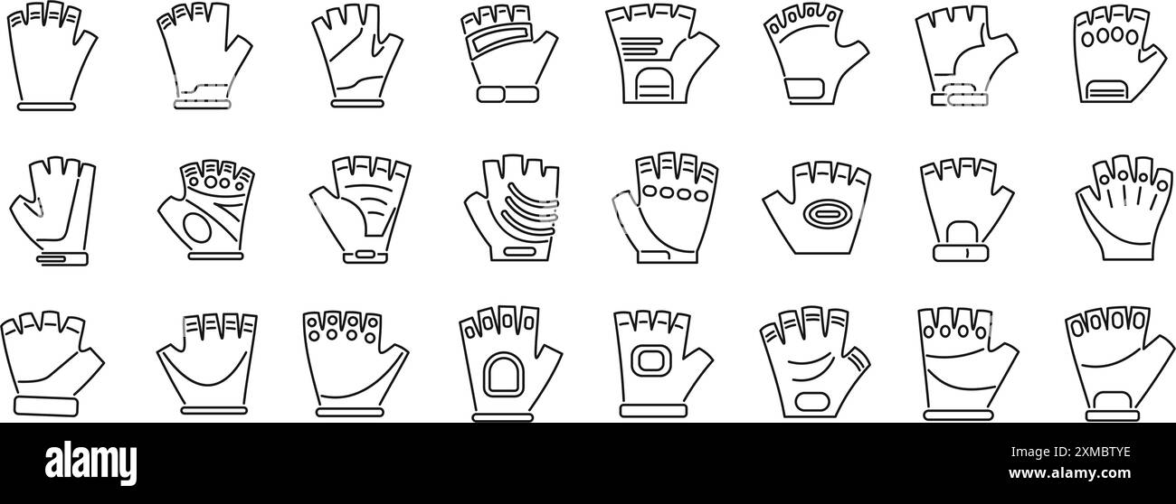 Cycling Gloves icons set. Collection of fingerless gloves icons ...