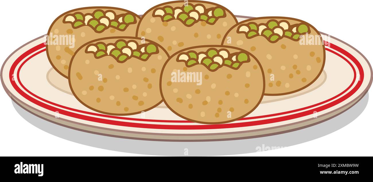 Five delicious pani puri, a popular street food from india, are served ...