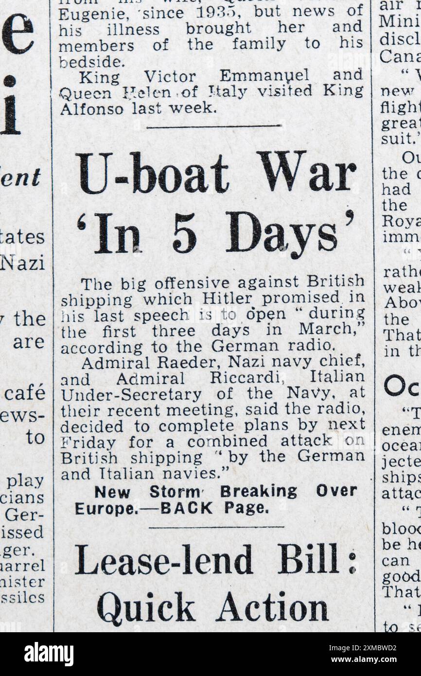"U-boat War 'In 5 Day'" headline on the front page of the Daily Mail ...