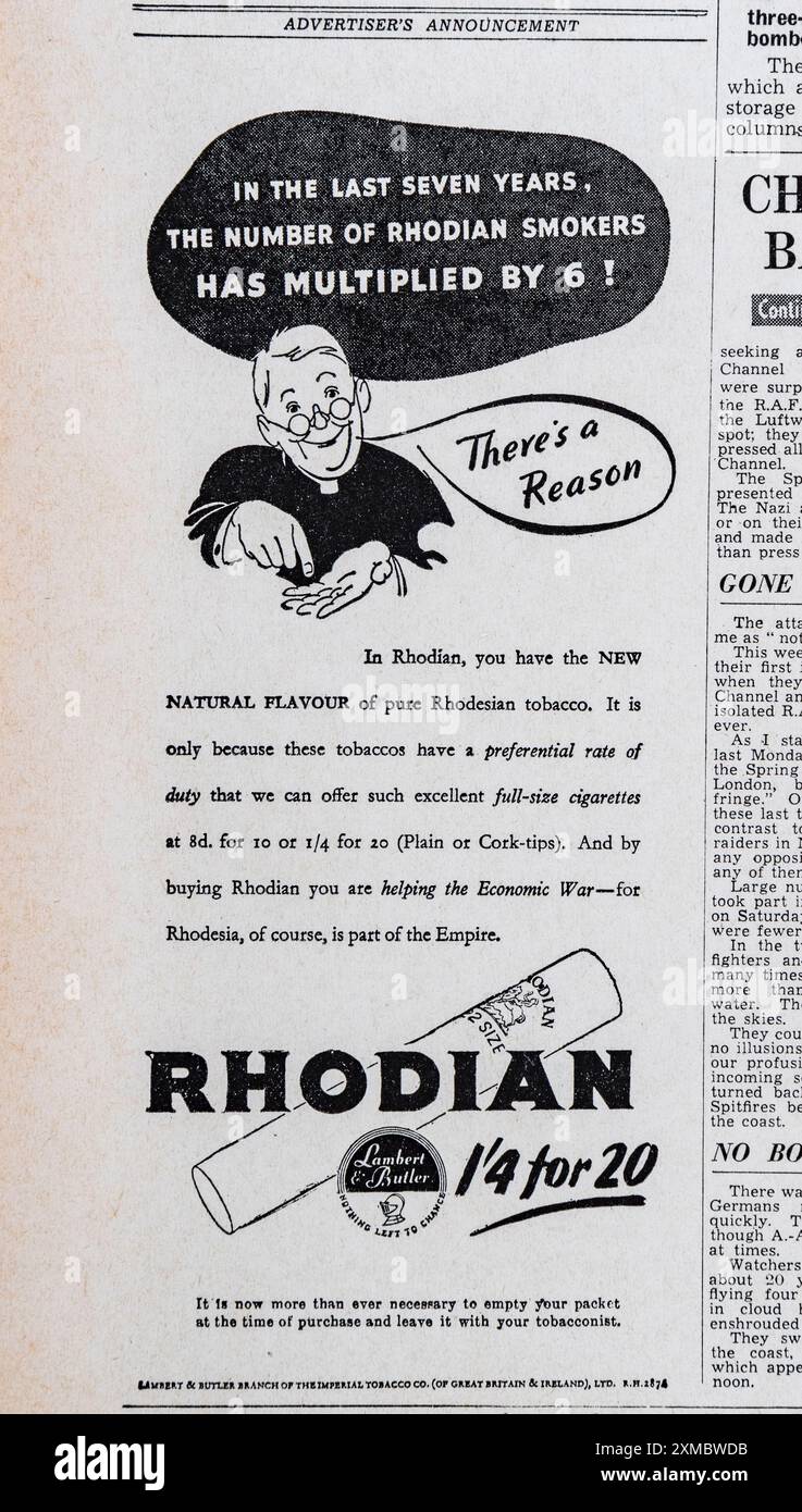 Advert for Rhodian cigarettes in the Daily Mail (replica), 24th ...