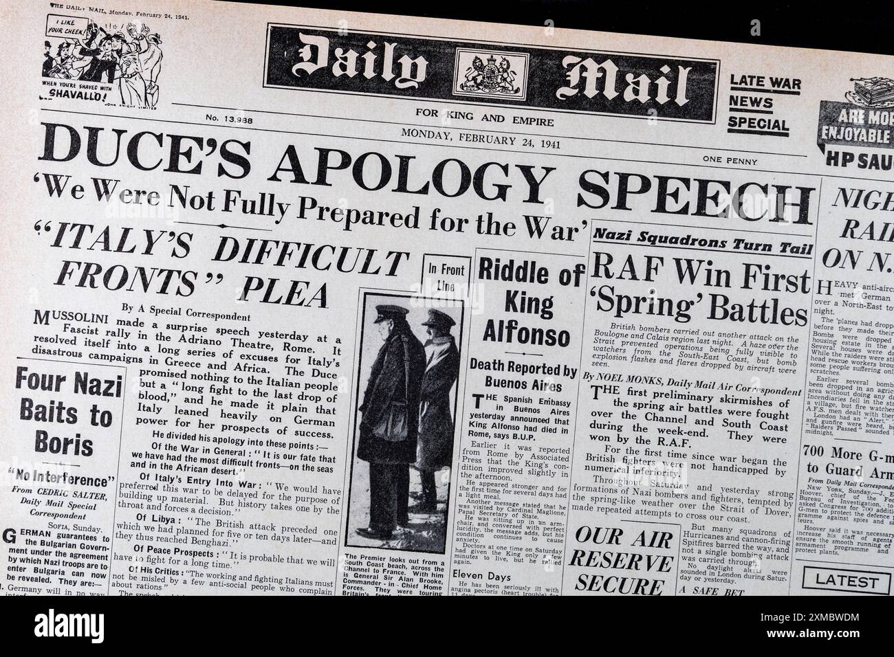 "Duce's Apology Speech" headline on the front page of the Daily Mail ...
