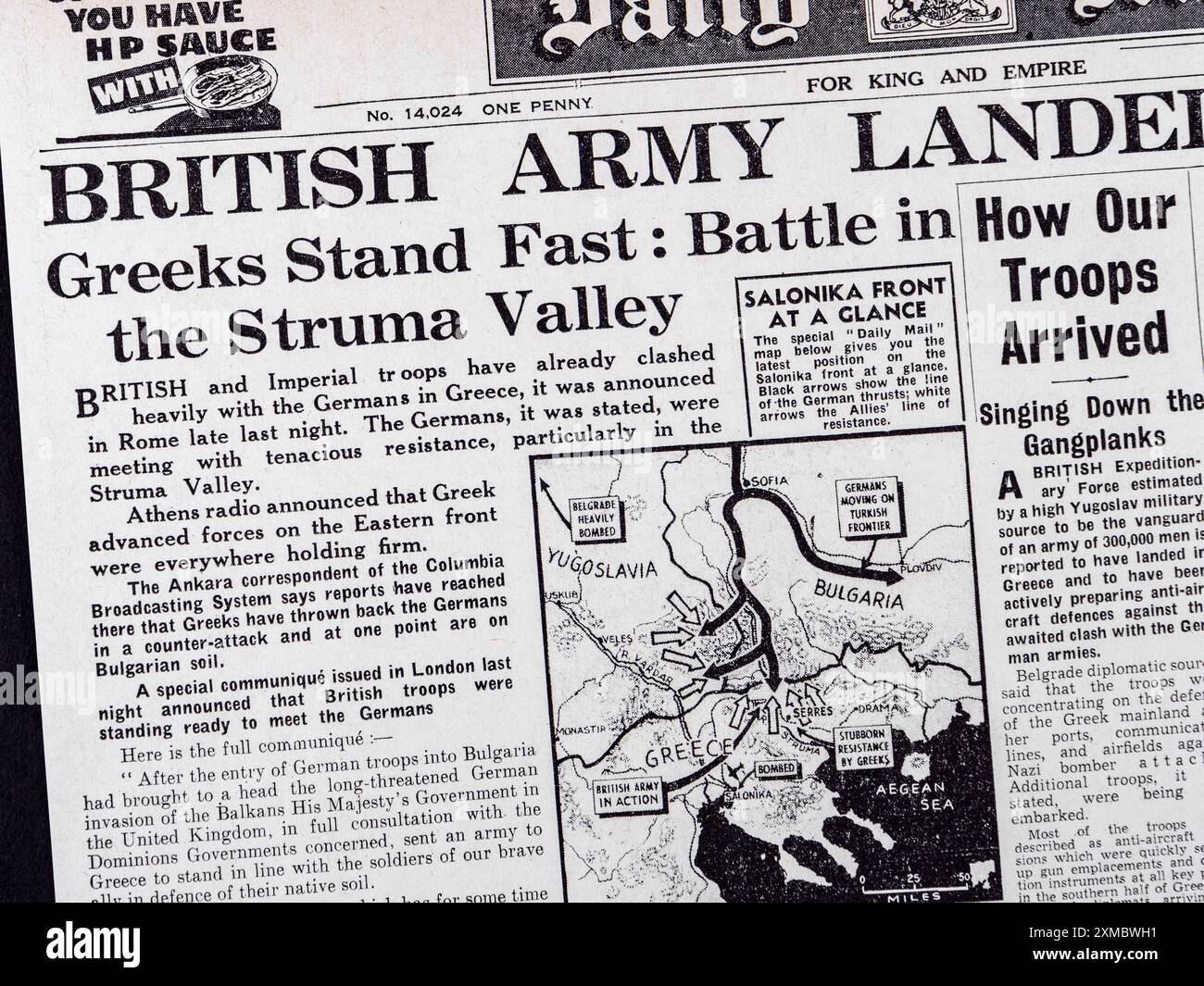 "British Army Landed in Greece" headline on the front page of the Daily ...