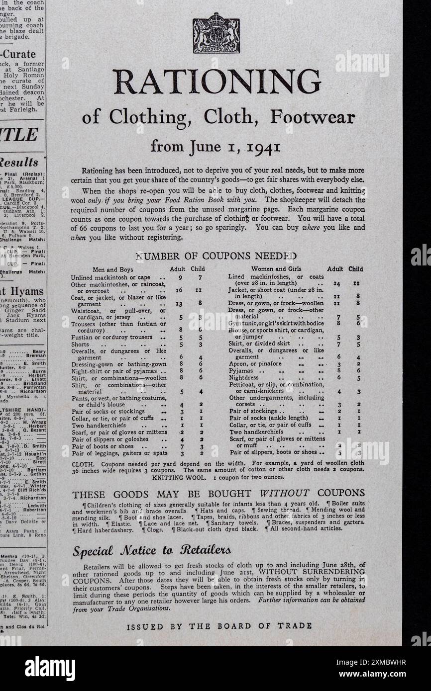 Government announcement of clothes and footwear rationing on the front ...