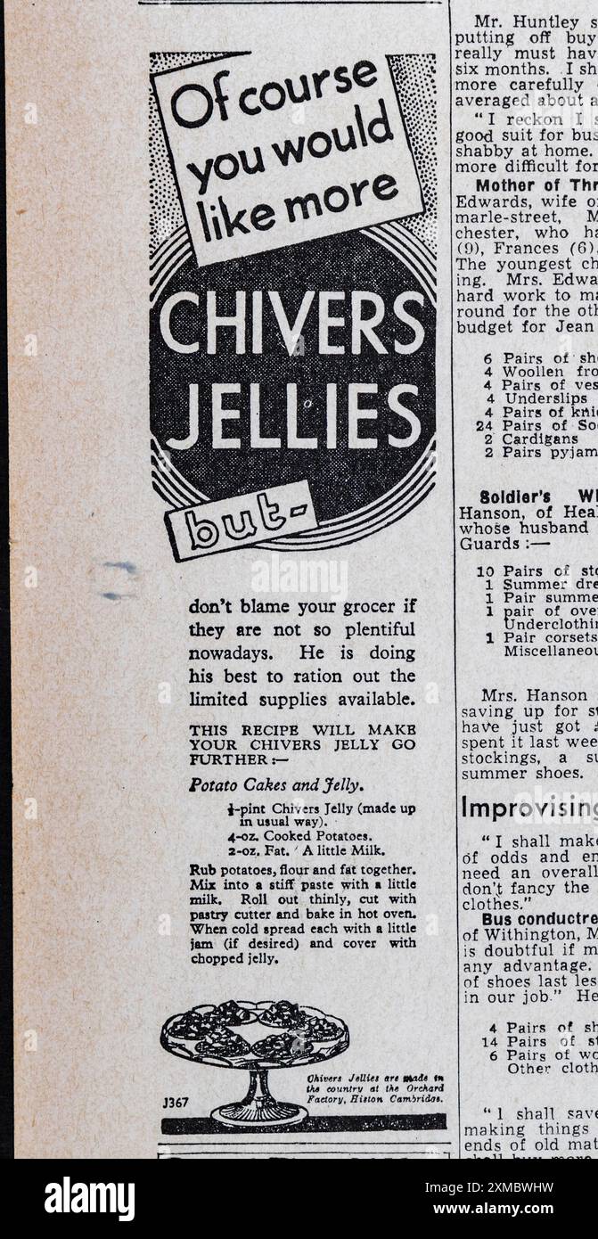 Advert for Chivers Jellies in the Daily Mail (replica), 2nd June 1941 ...