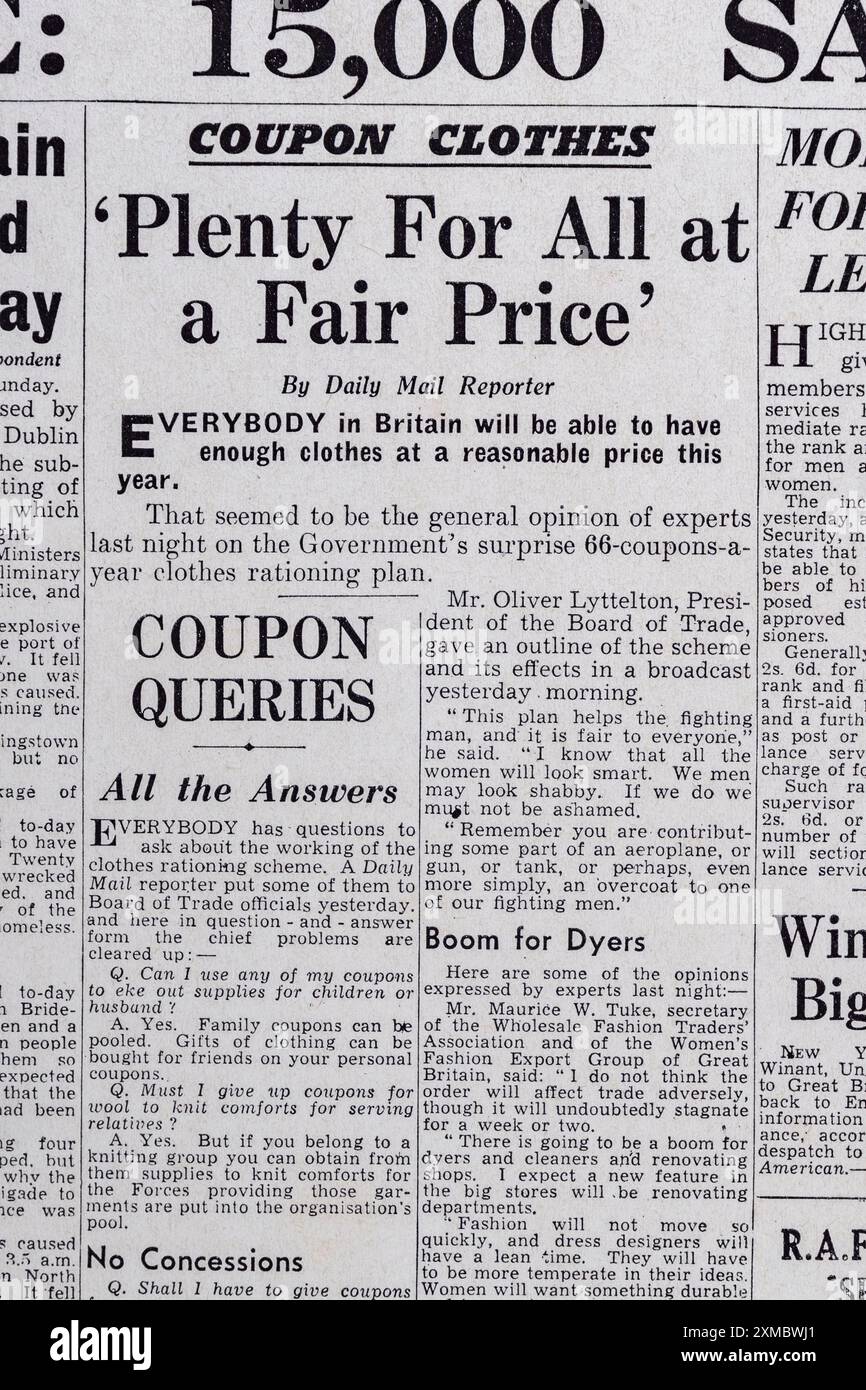 Clothes rations hi-res stock photography and images - Alamy