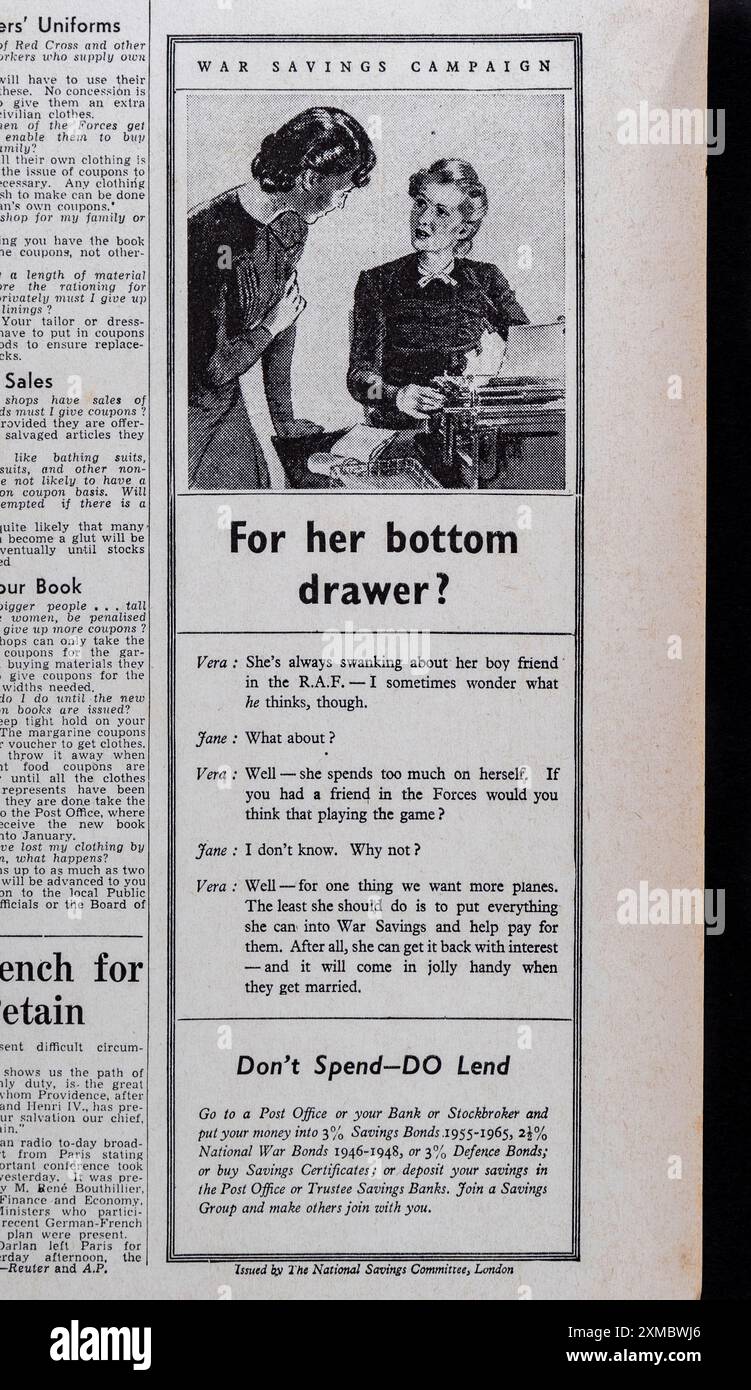 Advert for the War Savings Campaign on the front page of the Daily Mail ...