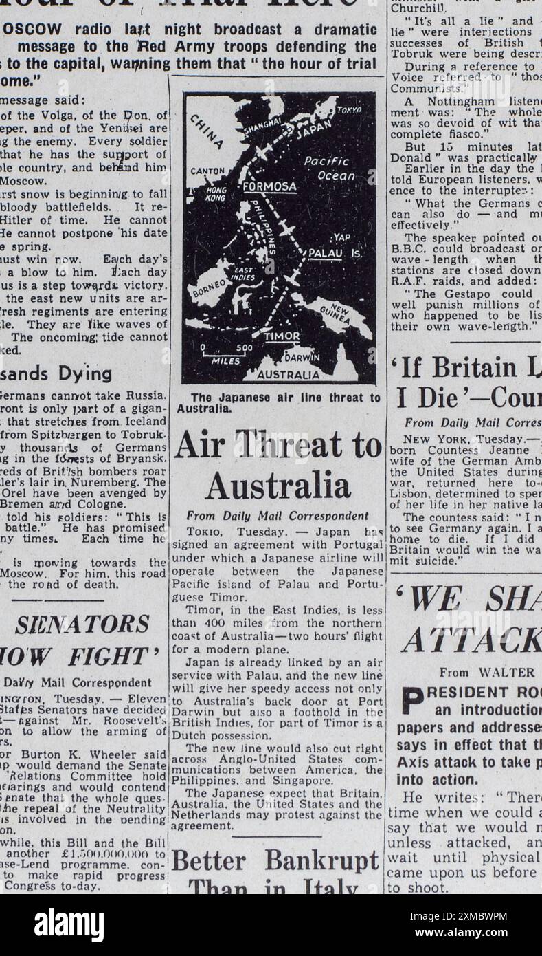 "Air Threat to Australia" headline and map on the front page of the ...