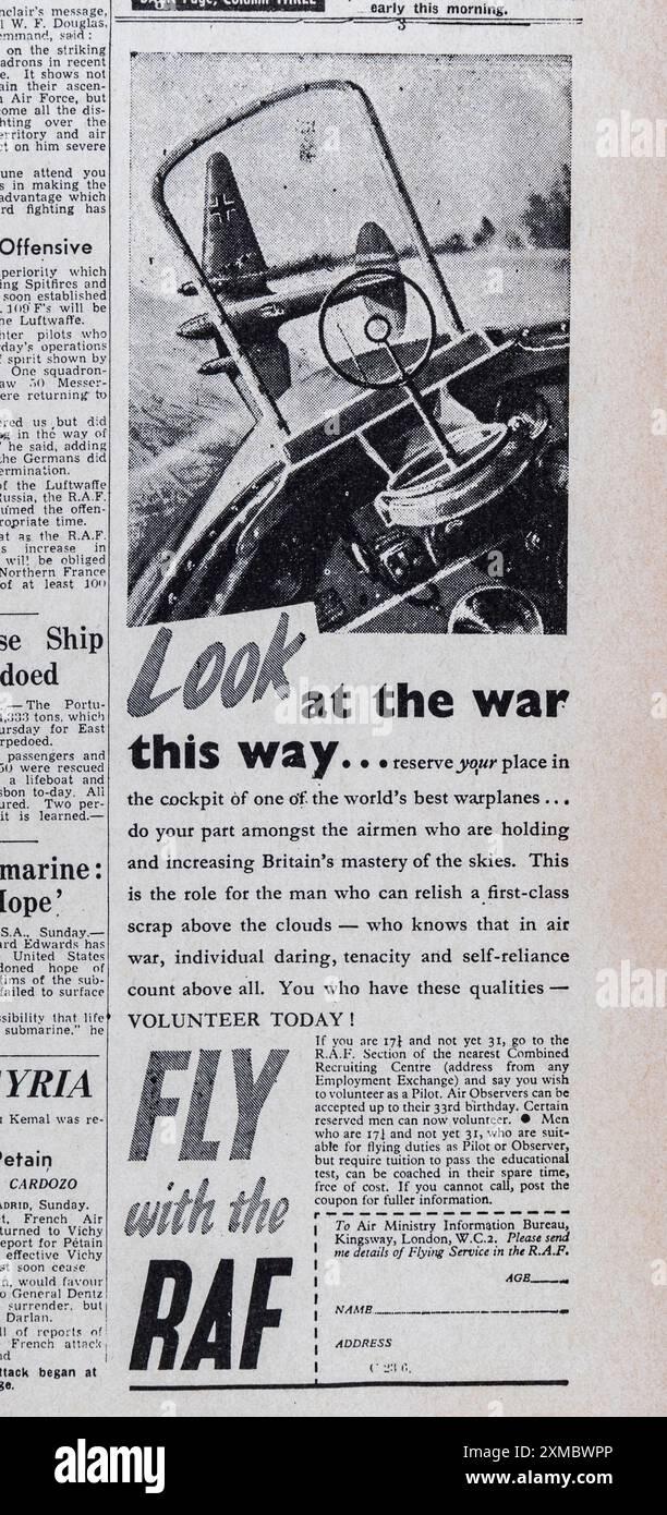 Recruitment advert "Fly with the RAF" on the front page of the Daily ...