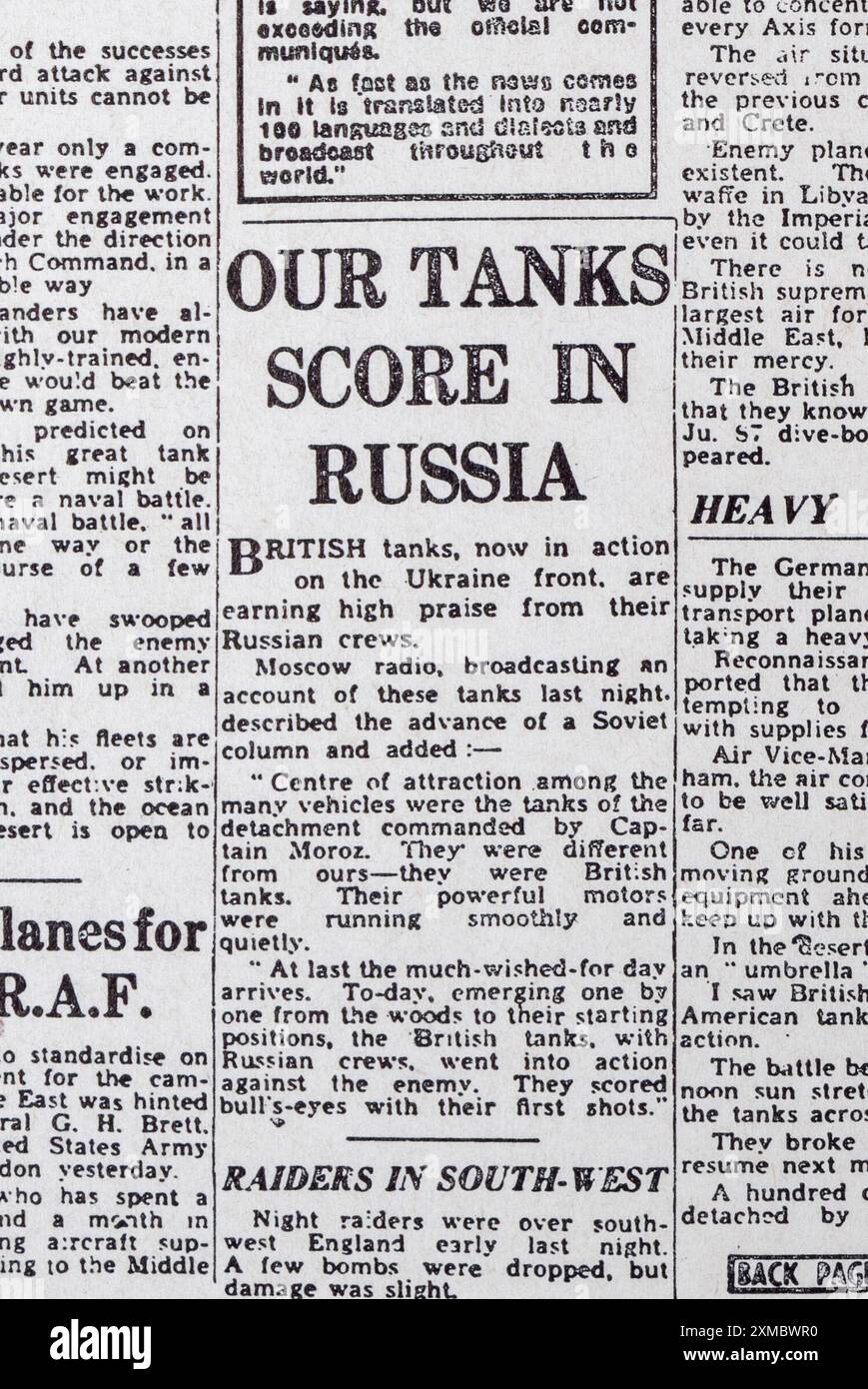 "Our Tanks Score in Russia" headline on the front page of the Daily ...