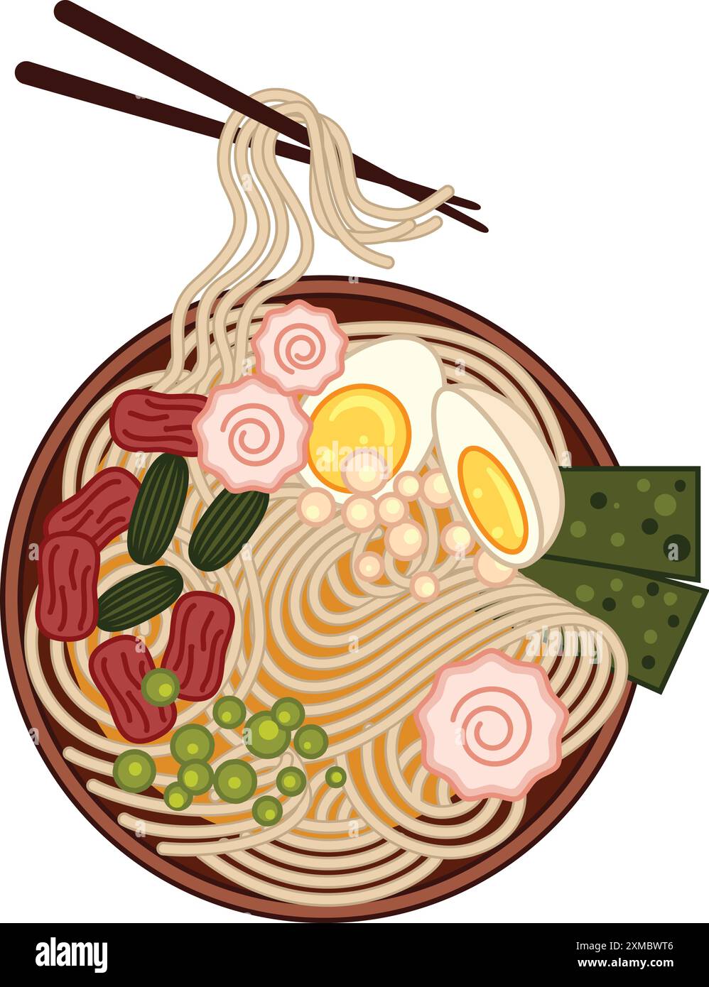 Japanese ramen in broth with chopsticks lifting noodles Stock Vector ...