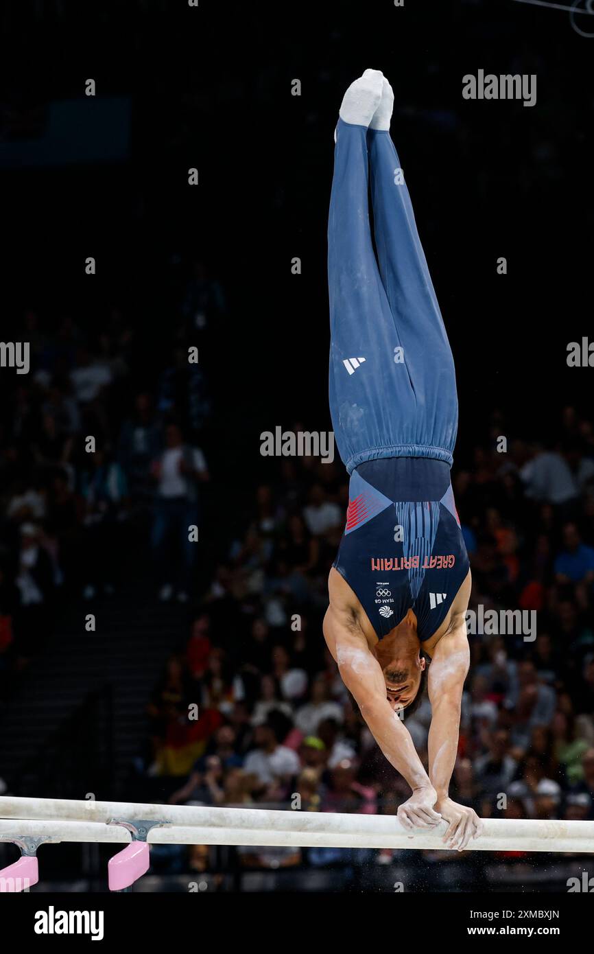 Jake Jarman (GBR) competes in the Parallel Bars during the Men's ...