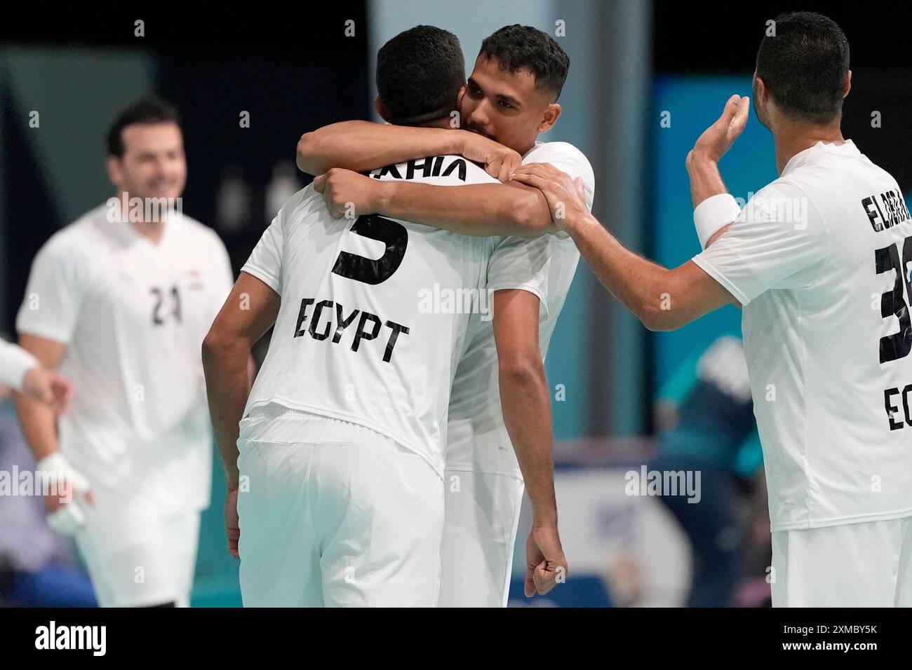Egypt team wins against Hungary during a men's handball match at the ...