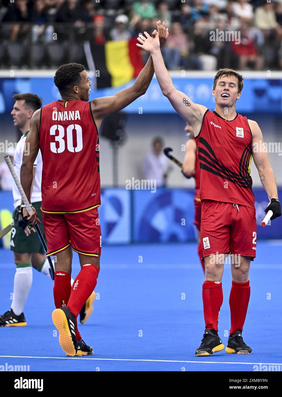 Paris, France. 27th July, 2024. Belgium's Nelson Onana and Belgium's ...