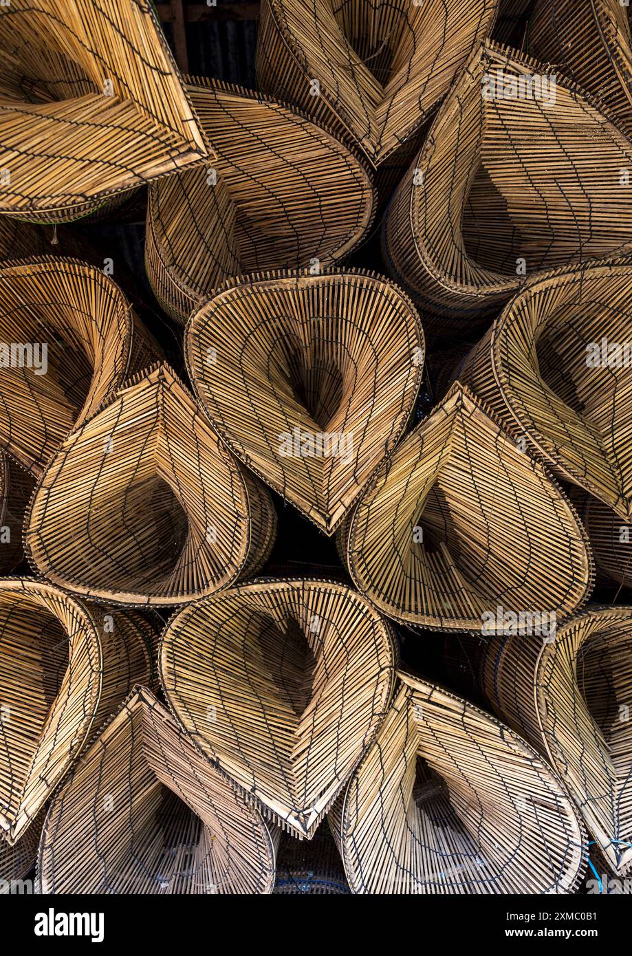 Traditional handmade woven bamboo fish traps, Barisal Division, Harta ...