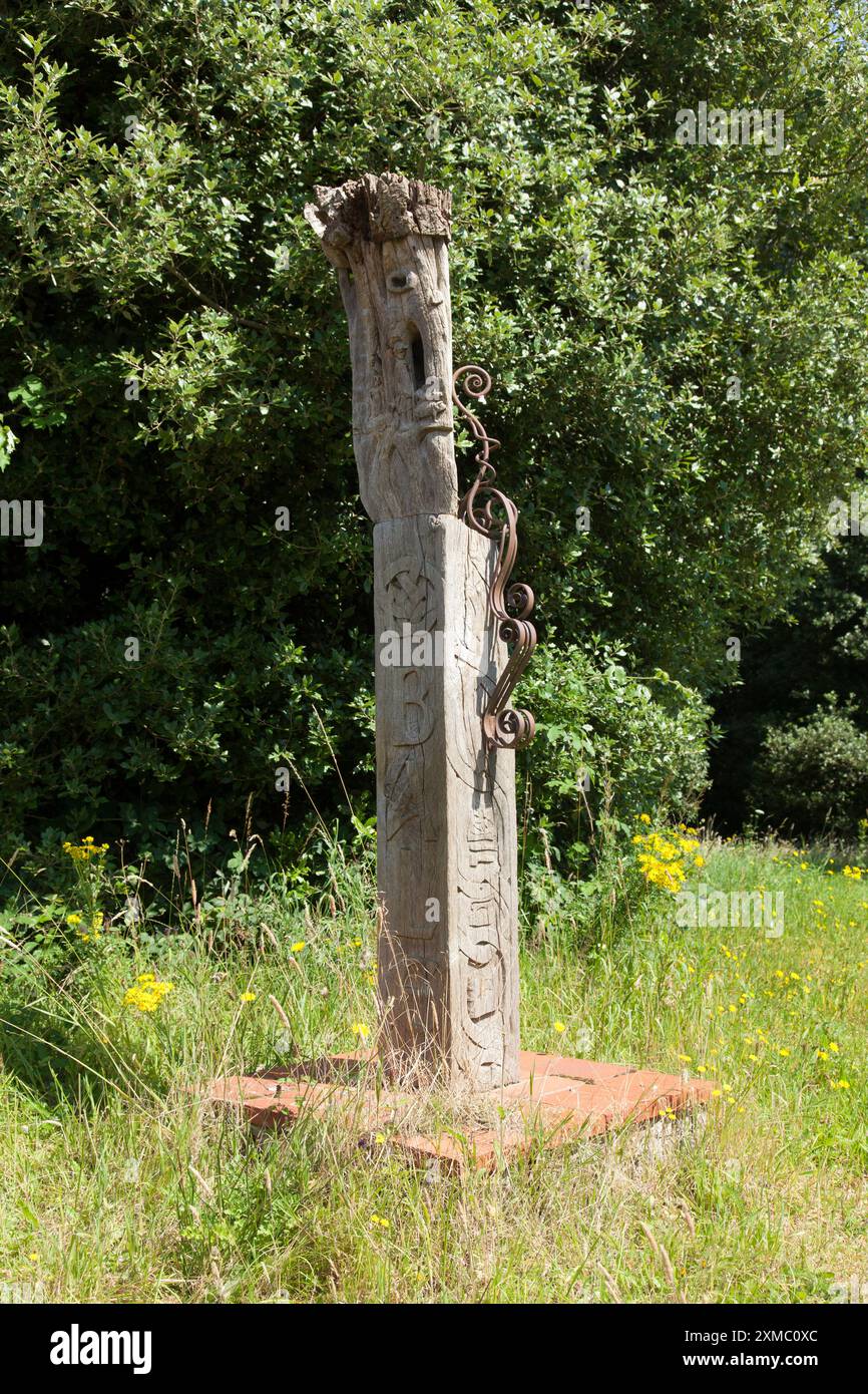 Carved wooden village sign, Bale, Norfolk Stock Photo - Alamy