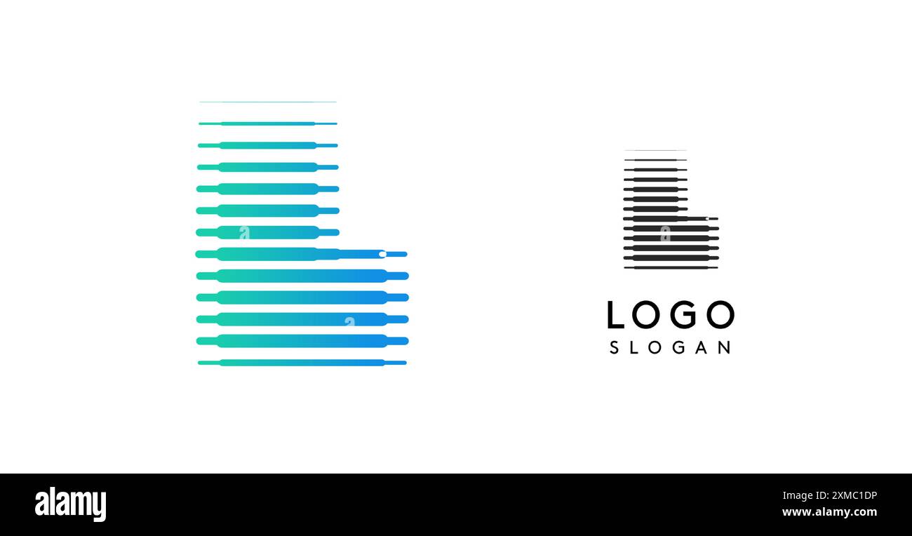 Abstract wide letter L, logo with horizontal gradient lines, dynamic gradient logotype for tech ...