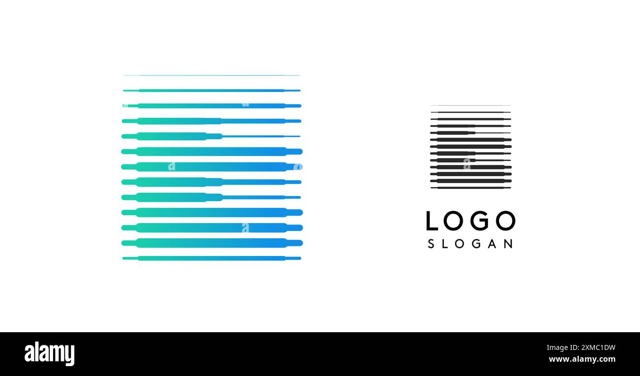 Abstract wide letter E, logo with horizontal gradient lines, dynamic ...