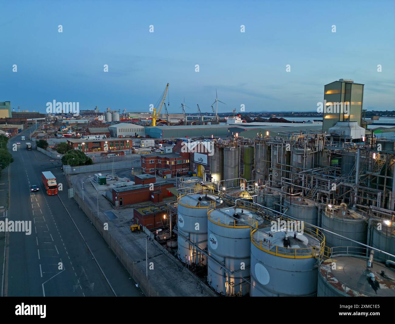 Aerial view of the Cargill food product supplier’s refinery operation ...