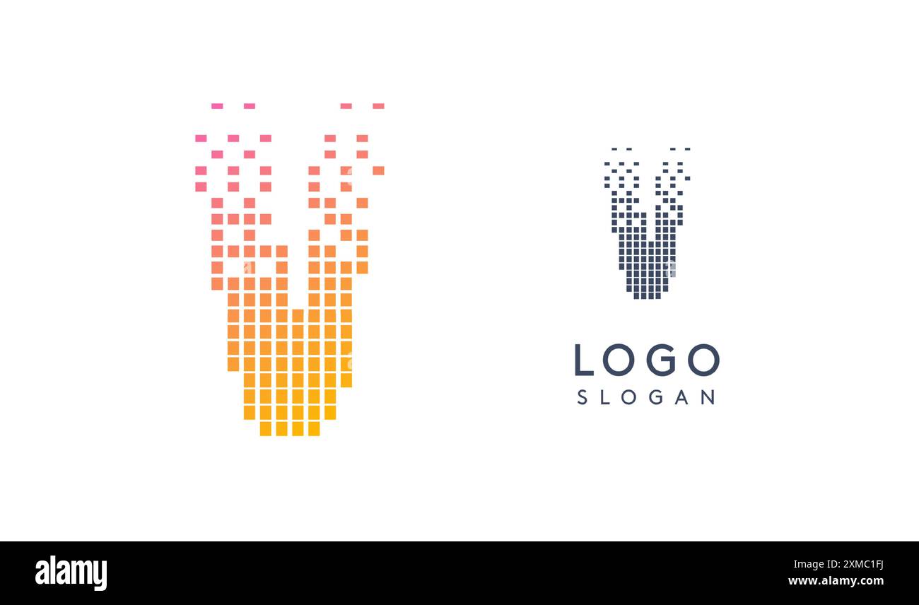 Pixelated Letter V transitioning into scattered pixels with gradient ...