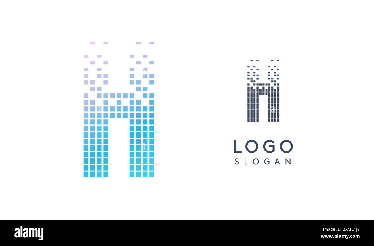 Pixelated Letter H transitioning into scattered pixels with gradient ...